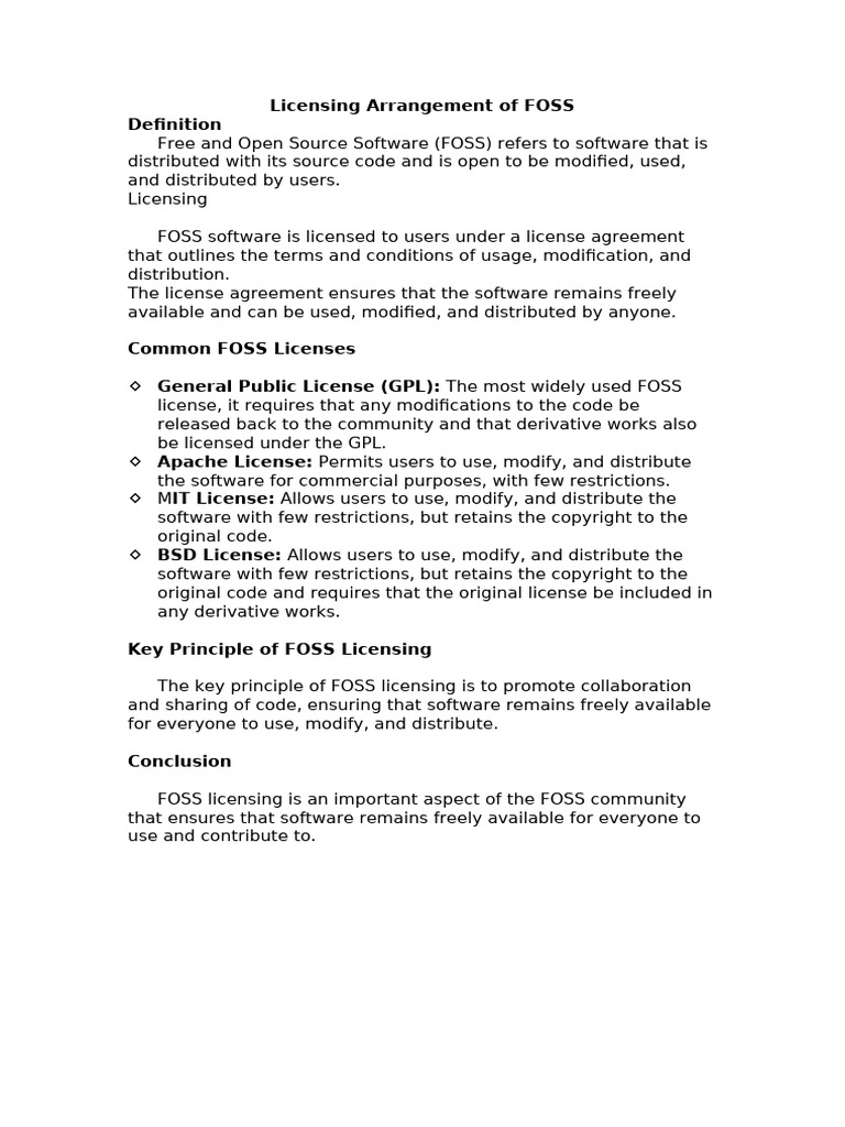 Licensing Arrangement of FOSS | PDF