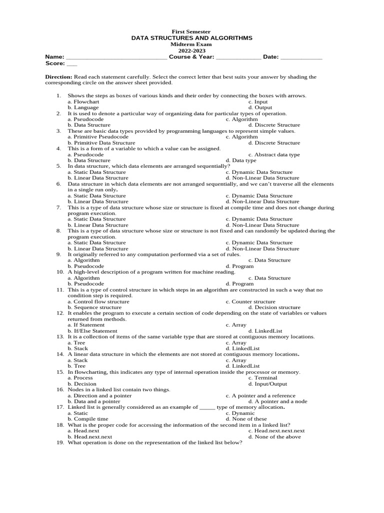 Midterm Exam Data Structure | PDF | Pointer (Computer Programming) | Computer Programming