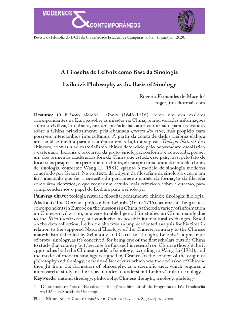A Filosofia de Leibniz Como Base Da Sino | PDF | Ensino de Matemática ...