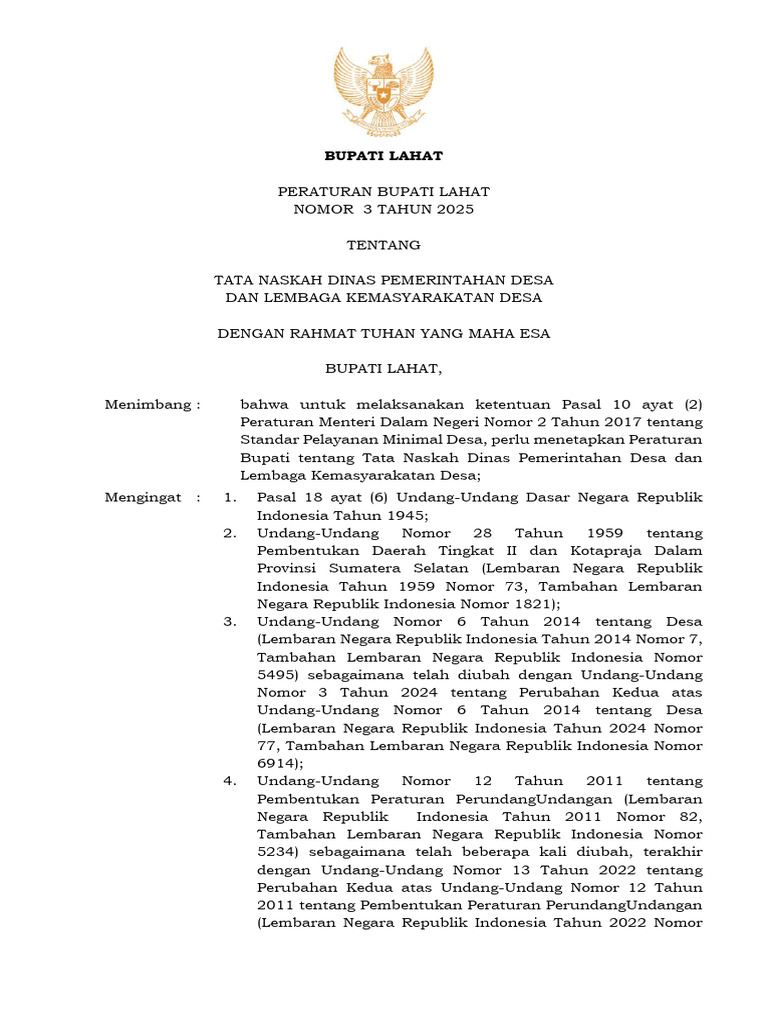 Fix Perbup 3 2025 Tata Naskah Dinas Desa LKD | PDF