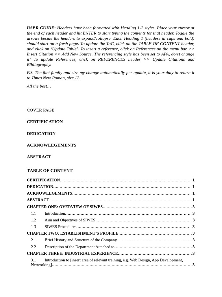 SIWES Report Template - Official | PDF | Skill | Citation