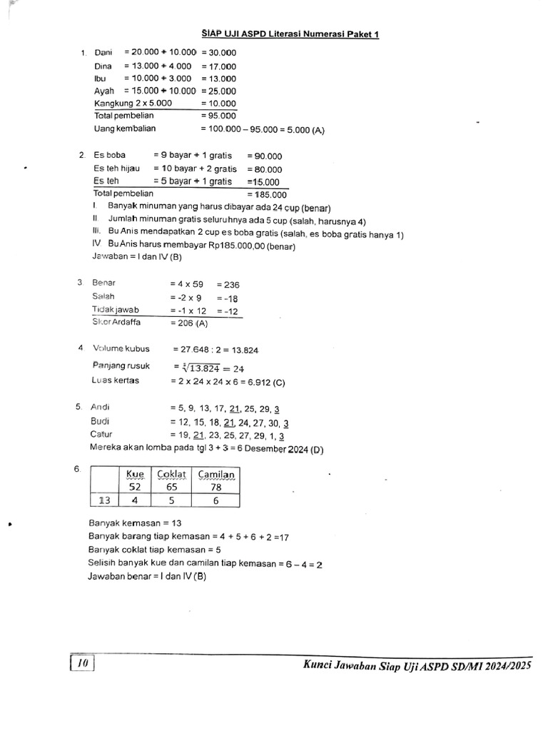 KJ Paket 1 Numerasi Buku Uji Siap Aspd 2025 | PDF