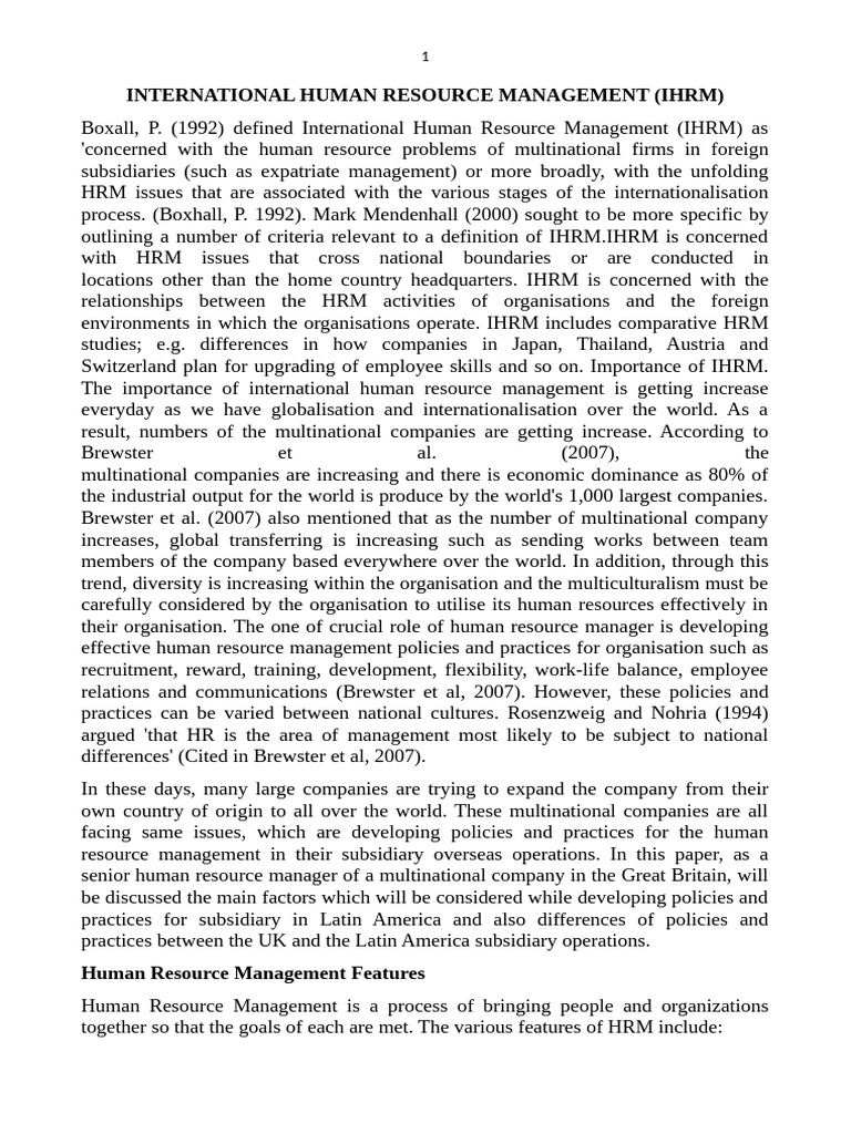 Lecture Note On IHRM | PDF | Compensation And Benefits | Human Resource Management