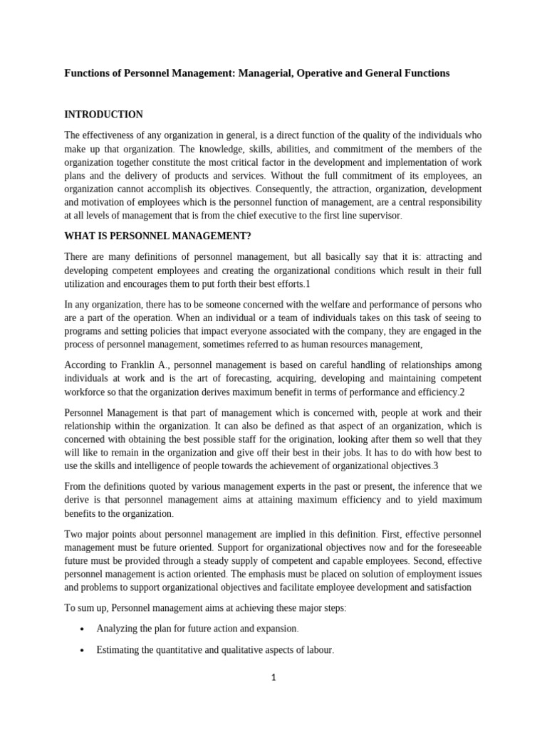 Functions of Personnel Management | PDF | Human Resource Management ...