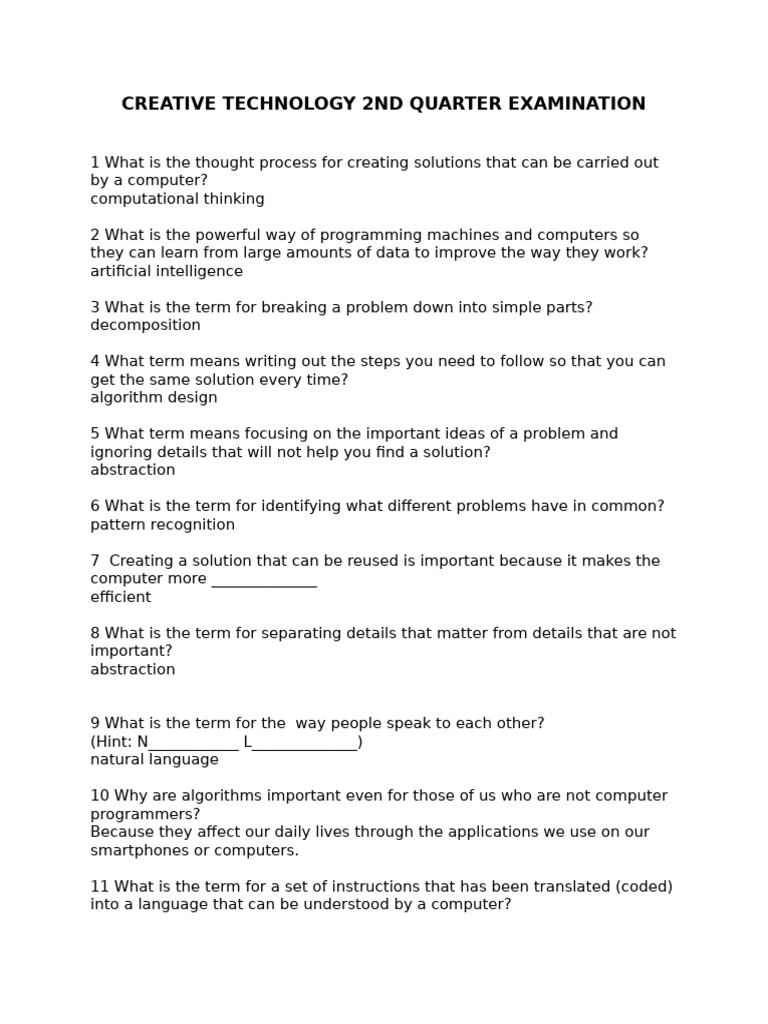 Creative Tech 8 2nd Quarter Reviewer | PDF | Computer Programming | Algorithms