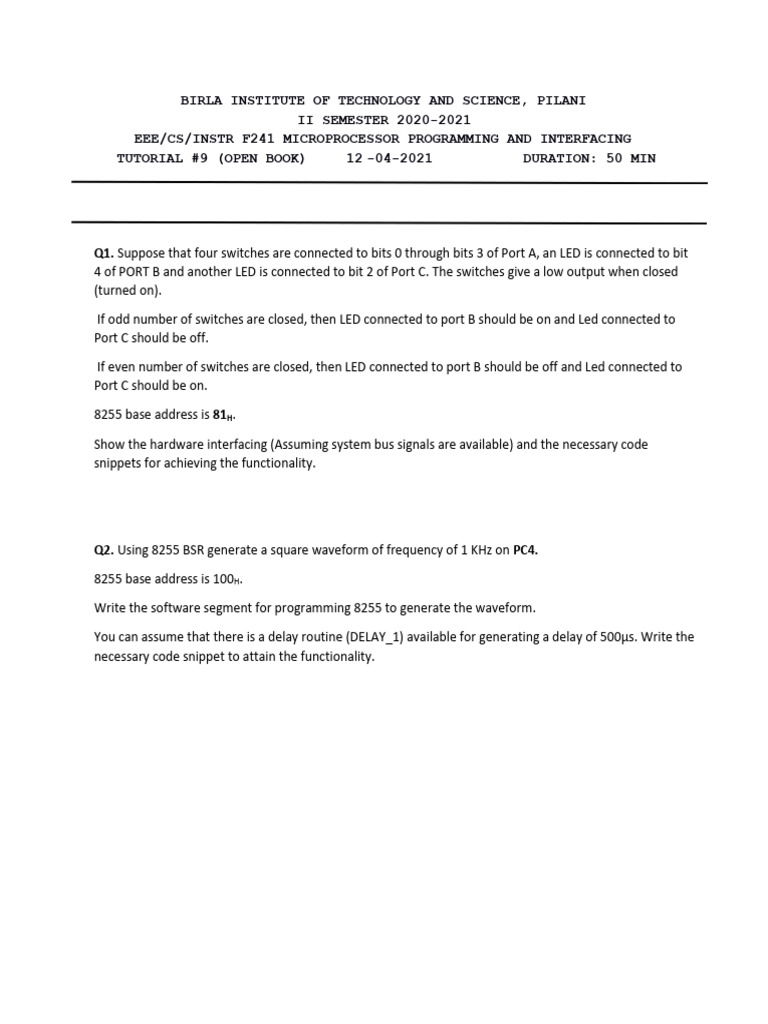 Microprocessor Programming Tutorial 9 | PDF