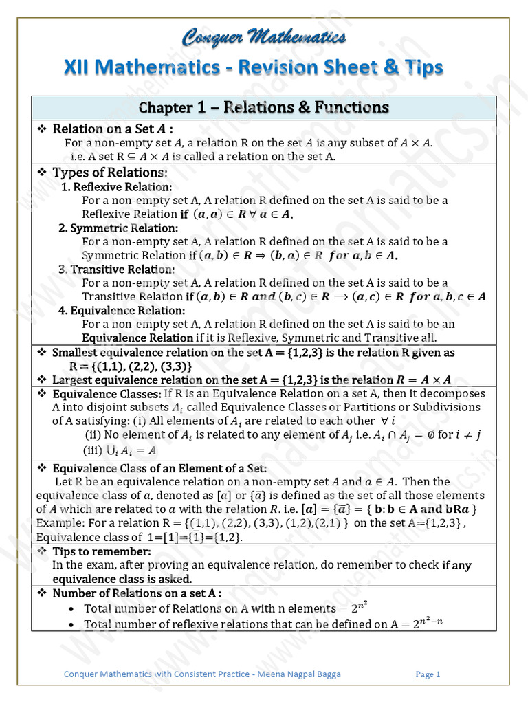 XII - Revision Sheet Maths | PDF | Trigonometric Functions | Function (Mathematics)