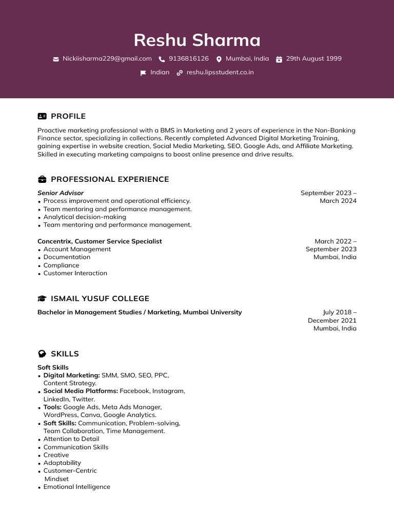 Reshu Sharma Resume 2024 | PDF | Social Media Marketing | Search Engine ...