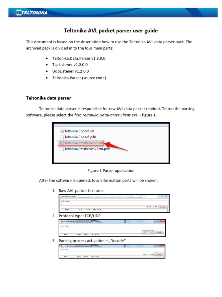 Teltonika AVL Packet Parser User Guide - V1.3 | PDF | Port (Computer Networking) | Transmission ...