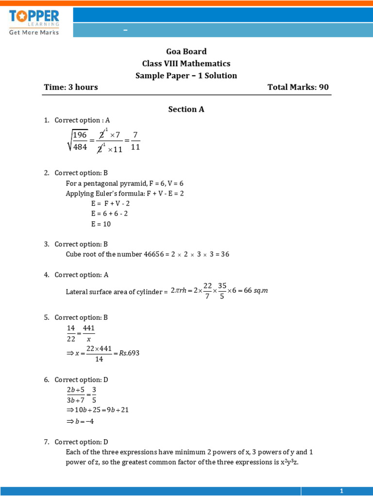Grade 8 Math Question Paper Term 1 (SOLUTION) | PDF | Angle | Area
