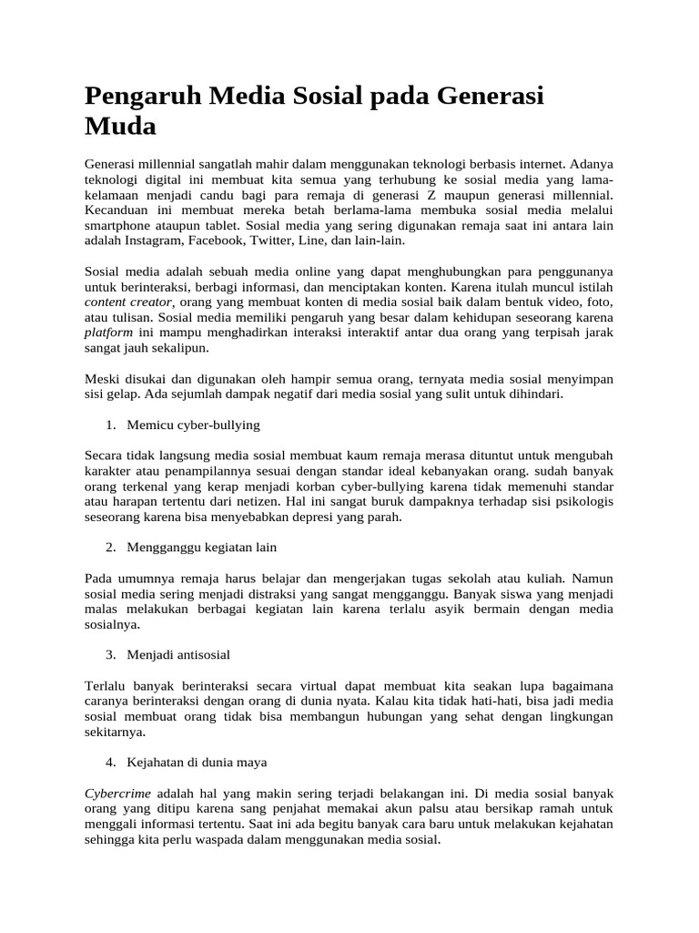 Pengaruh Media Sosial Pada Generasi Muda | PDF