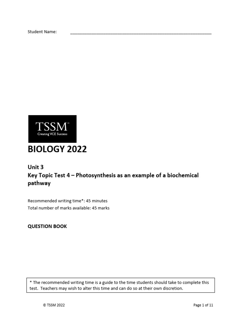 Biology 2022 Unit 3 Ktt 4 Question Book Pdf Photosynthesis