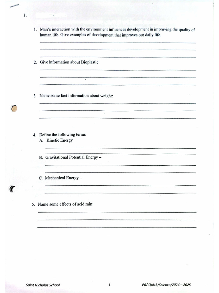 Review Quiz 3 Science | PDF