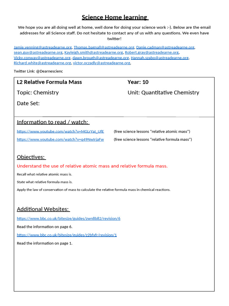 Lesson 2 Quantitative Chemistry | PDF | Atoms | Chemical Elements