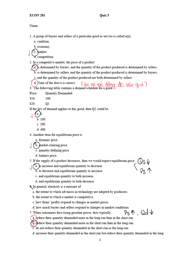 Quiz 3 | PDF | Elasticity (Economics) | Supply (Economics)