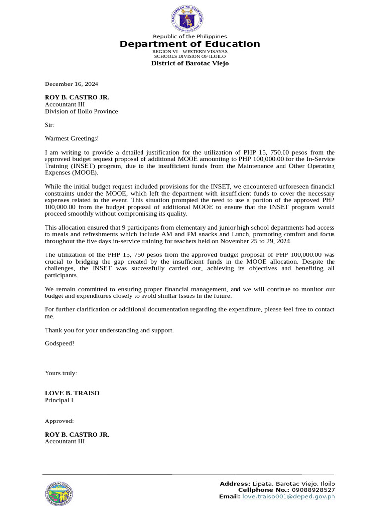 JUSTIFICATION LETTER | PDF | Budget