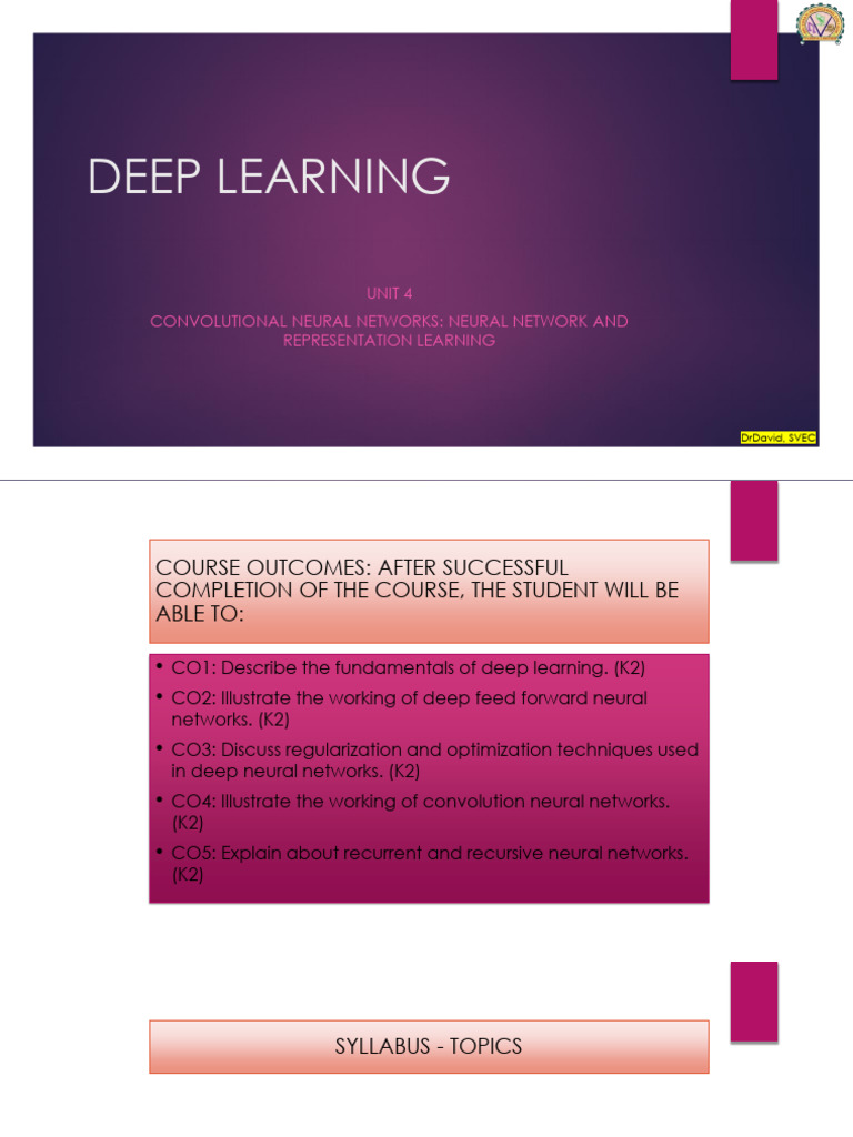 DL Unit 4 CNN Sri Vasavi | PDF | Convolution | Visual Cortex