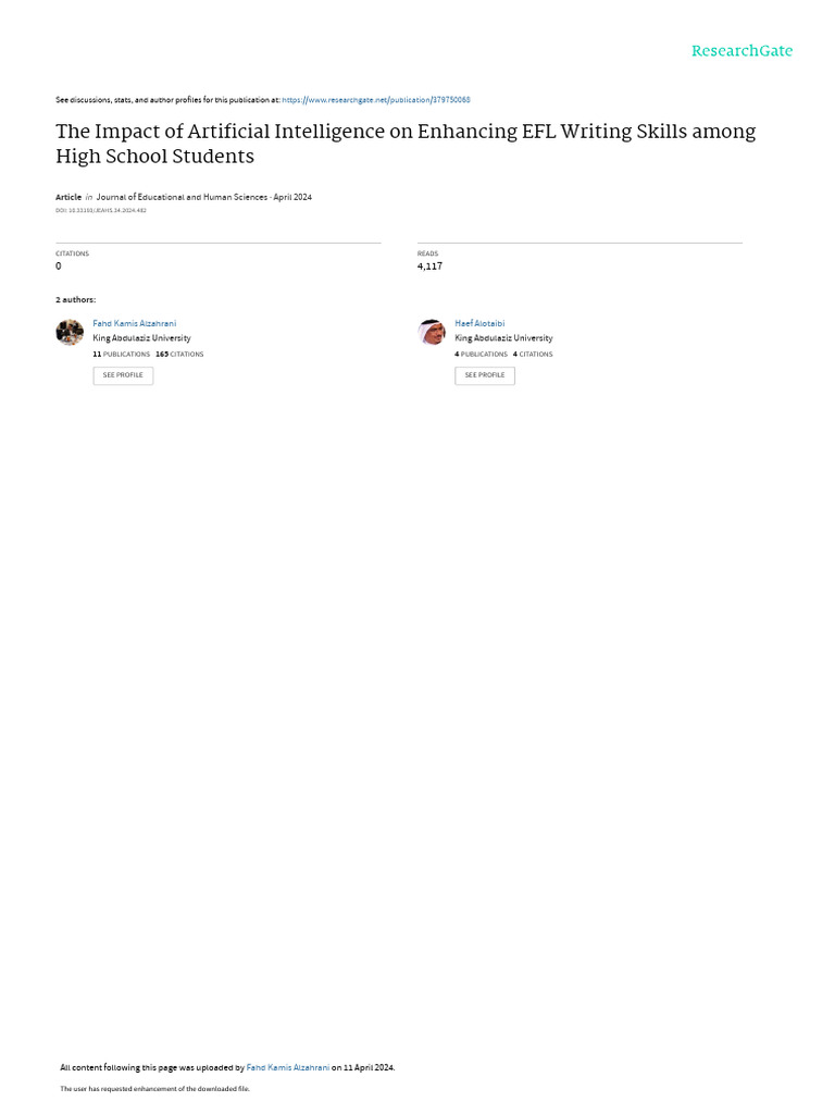 The Impactof Artificial Intelligenceon Enhancing EFLWriting Skillsamong ...