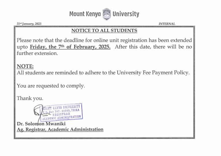 NOTICE To ALL STUDENTS - Extension of Online Unit Registration | PDF