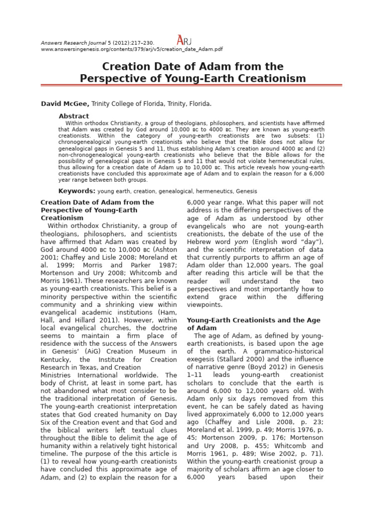 Creation Date of Adam From The Perspective of Young Earth 43475tiu99 ...