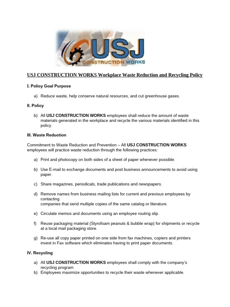 Waste Reduction Policy for Employees | PDF | Recycling | Waste