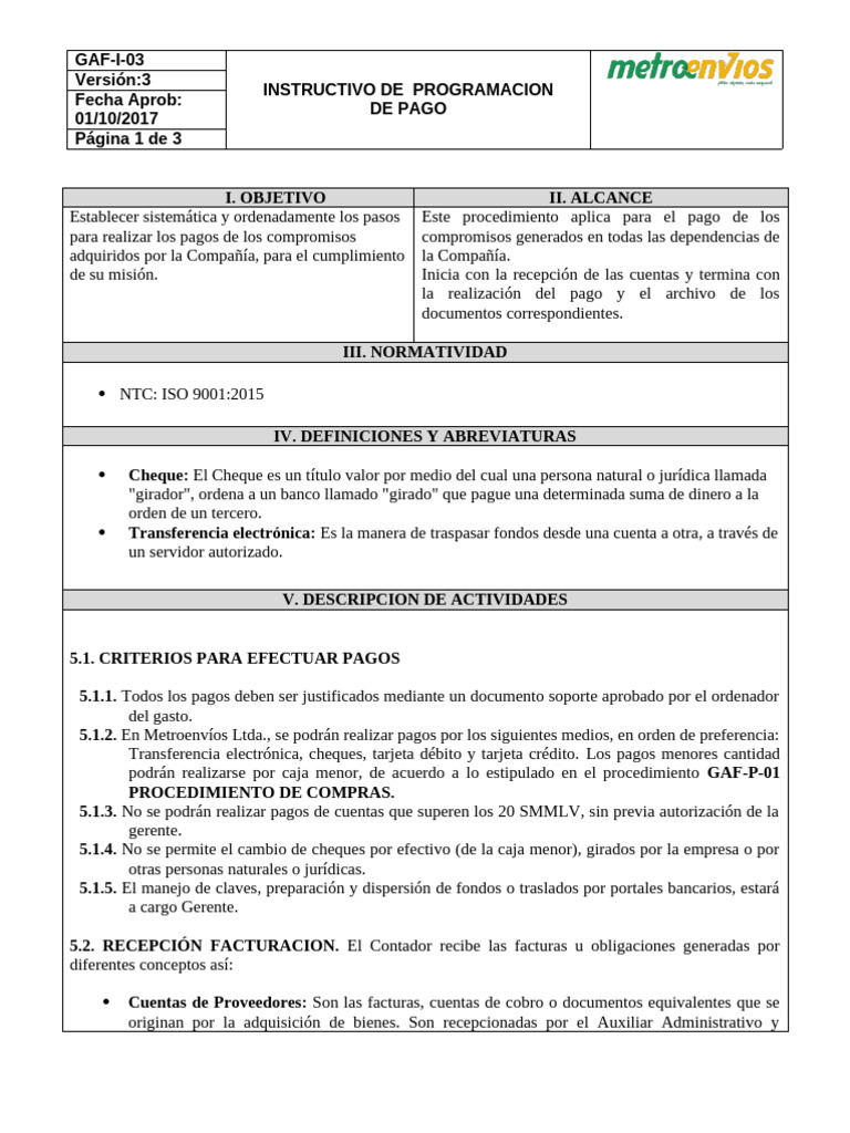 Gaf-I-03 Instructivo de Programacion de Pago V3 | PDF | Contabilidad | Transferencia bancaria