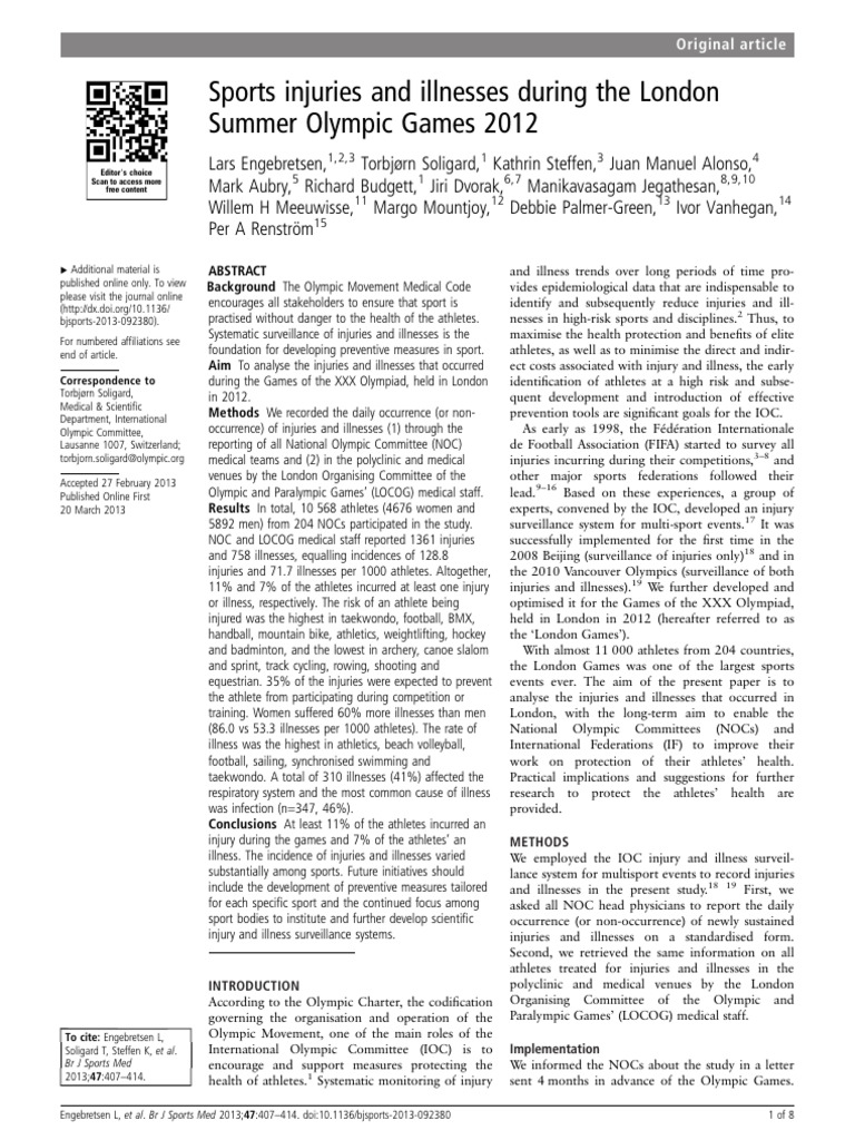 Sports Injuries and Illnesses During The London | PDF | Concussion ...