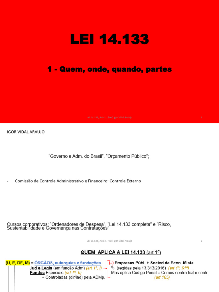 Lei 14133 Aula 1 - Quando, Quem, o Que | PDF | Parentesco