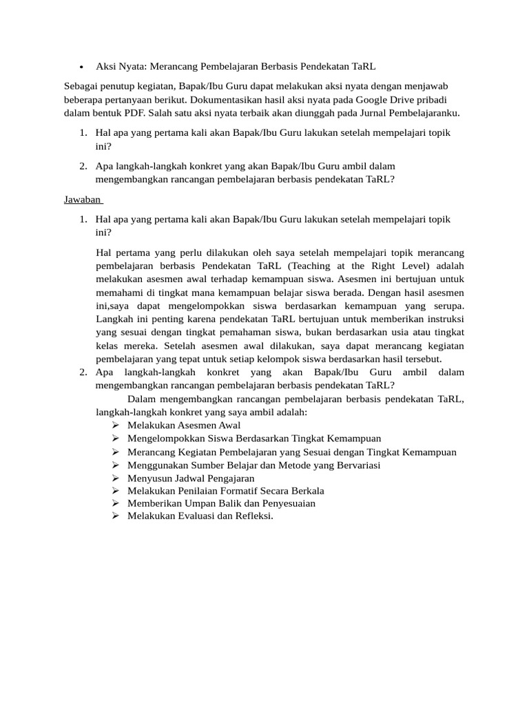 Aksi Nyata Tarl | PDF