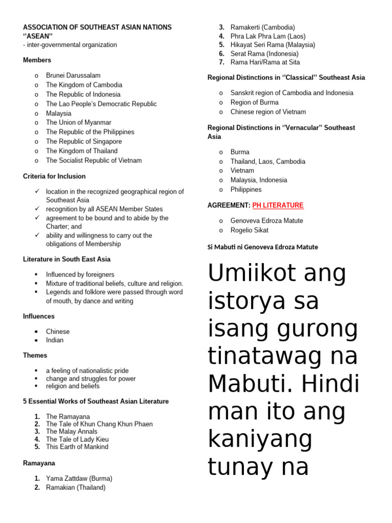 ASEAN Literature | PDF