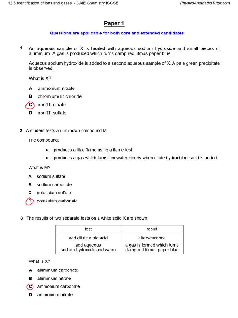 Identification of Ions and Gases in Chemistry | PDF | Precipitation ...