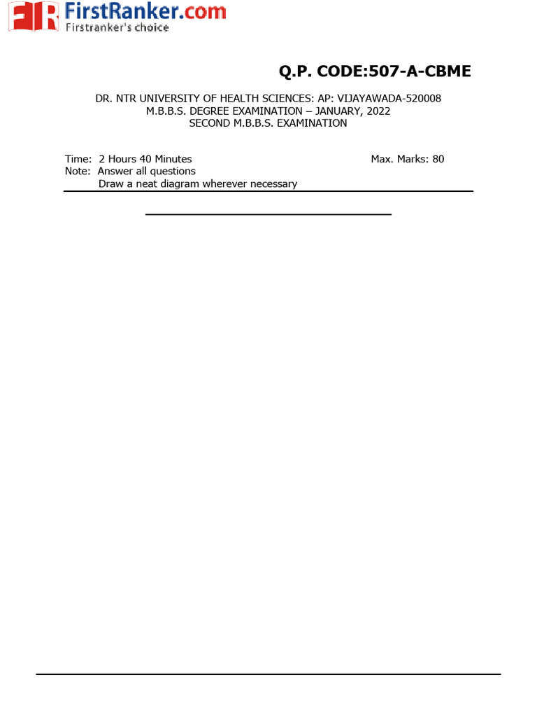 Q.P. CODE:507-A-CBME: Section-Ii (Theory Questions - 80 Marks) Structured Essay Questions | PDF