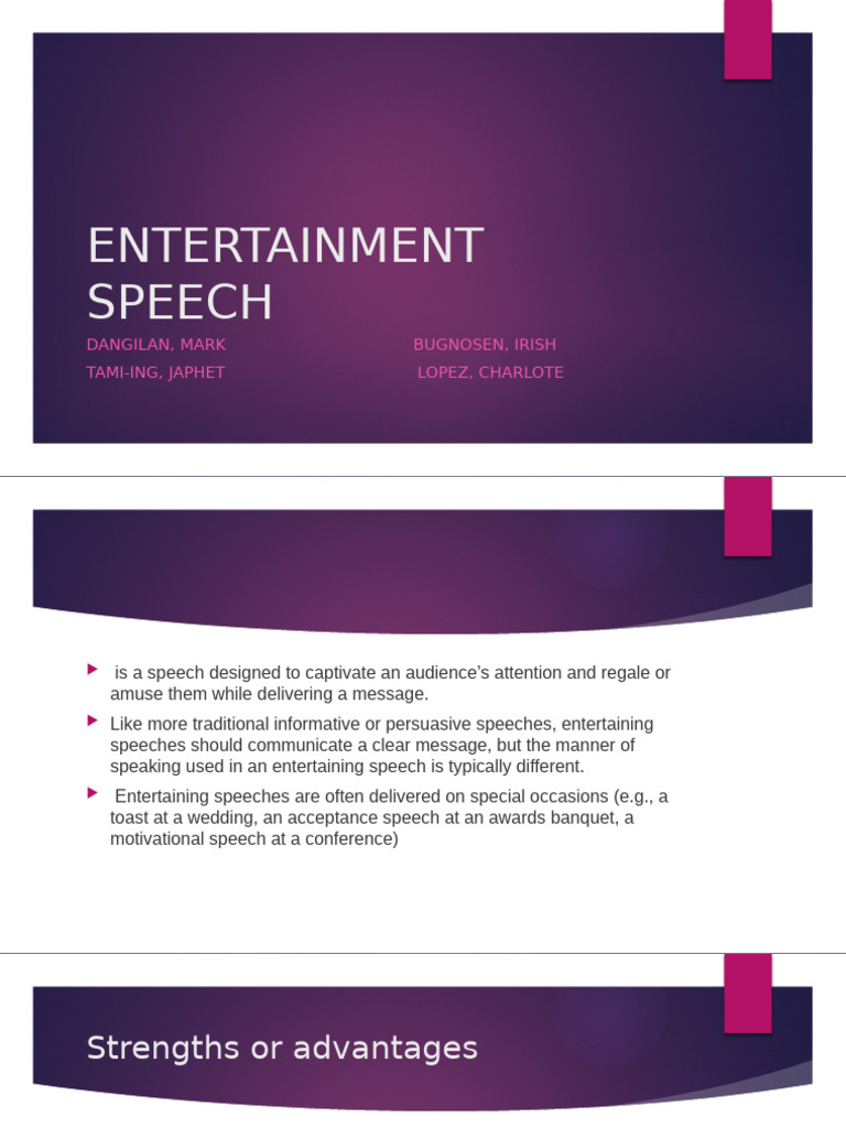 ENTERTAINMENT-SPEECH | PDF | Jokes | Humour