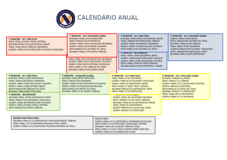 Calendário Ana Nery - PROVAS P | PDF | Science | Ciências Físicas