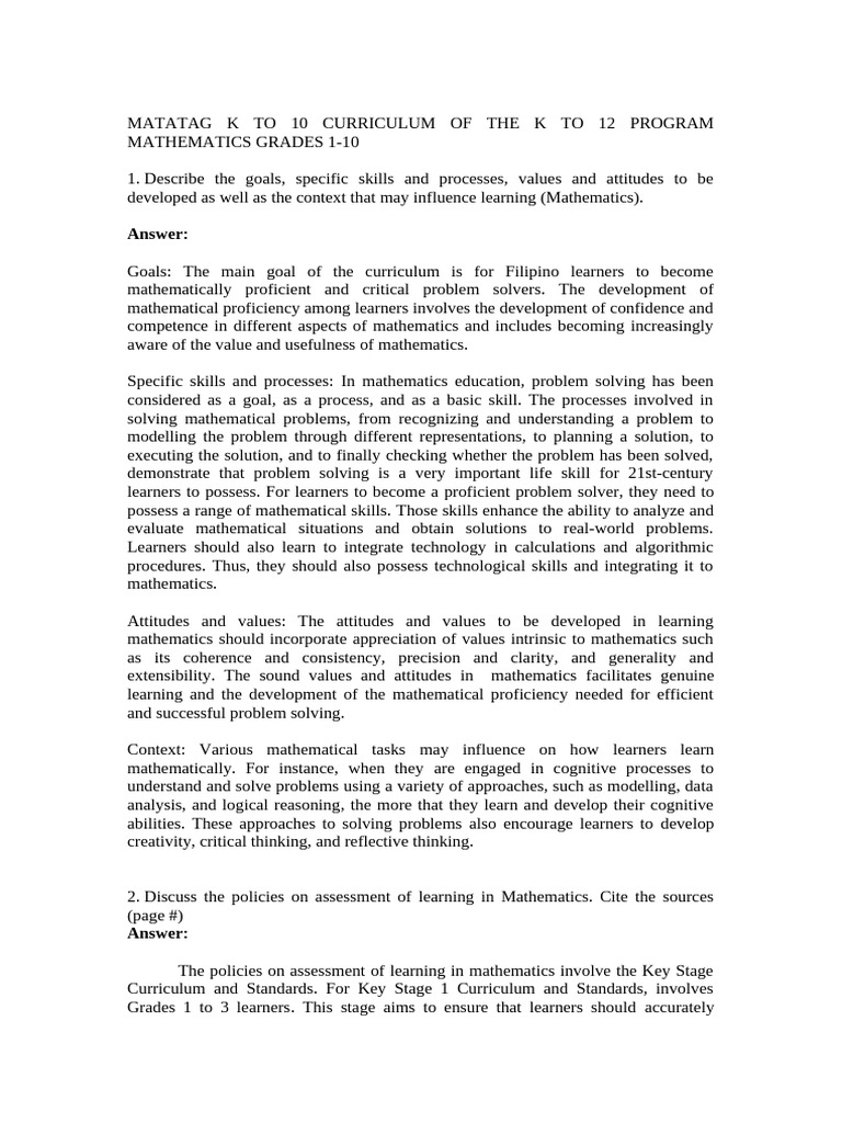 Group-Activity-Matatag K To 10 Curriculum of The K To 12 Program | PDF ...