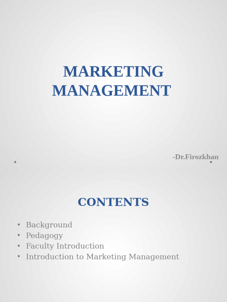 1# Marketing Management by DR Firozkhan | PDF | Marketing | Sales