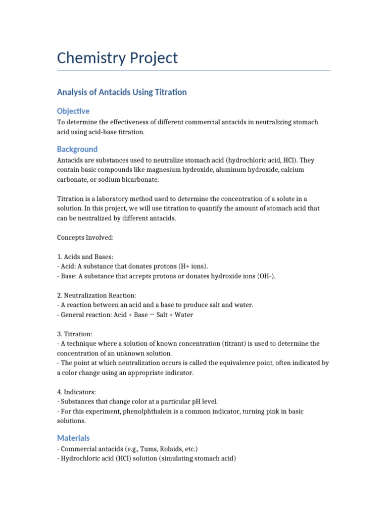Antacid Titration Project | PDF | Titration | Chemistry
