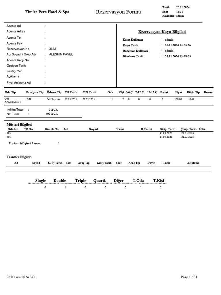 RPR Rezervasyon | PDF