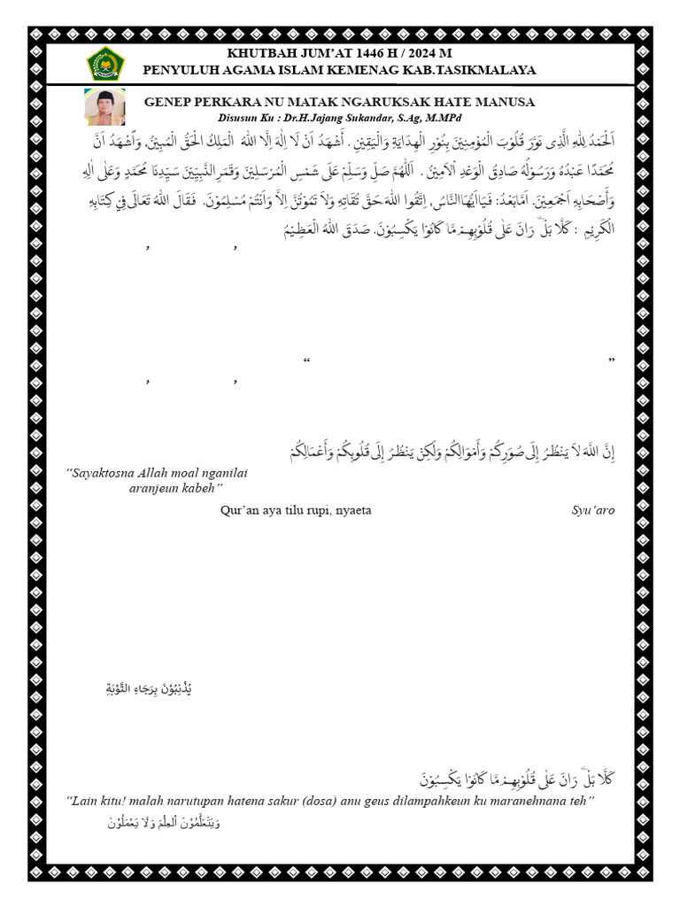 34.khutbah Jum'at Genep Perkara Anu Matak Ngaruksak Hate Manusa | PDF