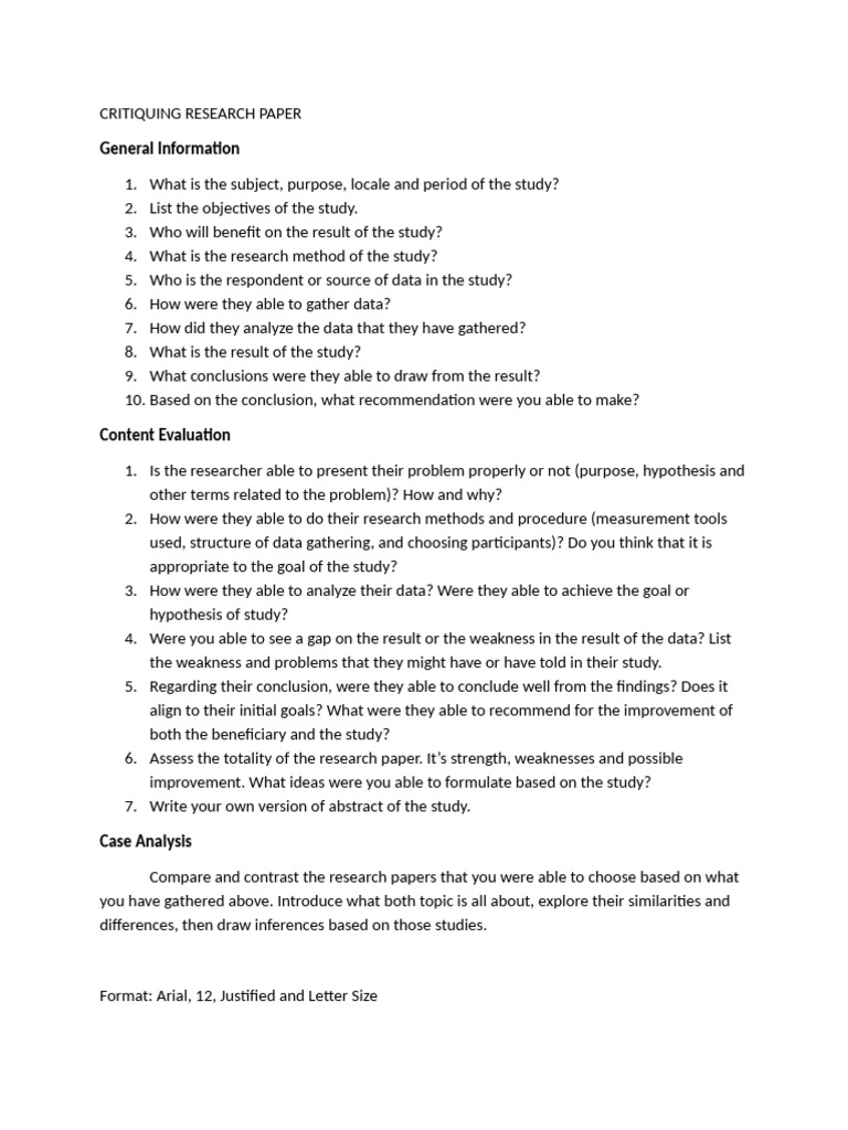 Critiquing Research Paper | PDF