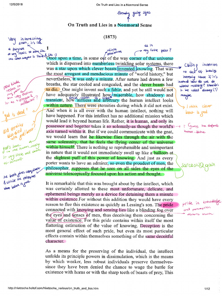 Nietzsche On Truth and Lies | PDF | Truth | Epistemology