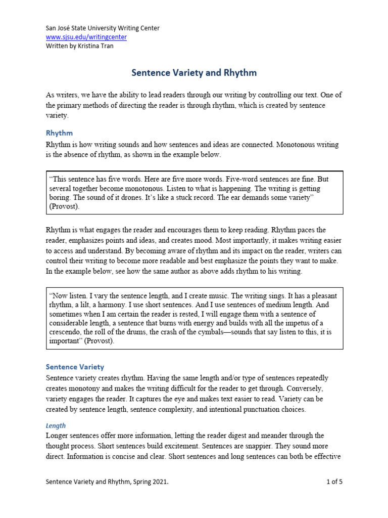Sentence Variety and Rhythm | PDF | Comma | Sentence (Linguistics)