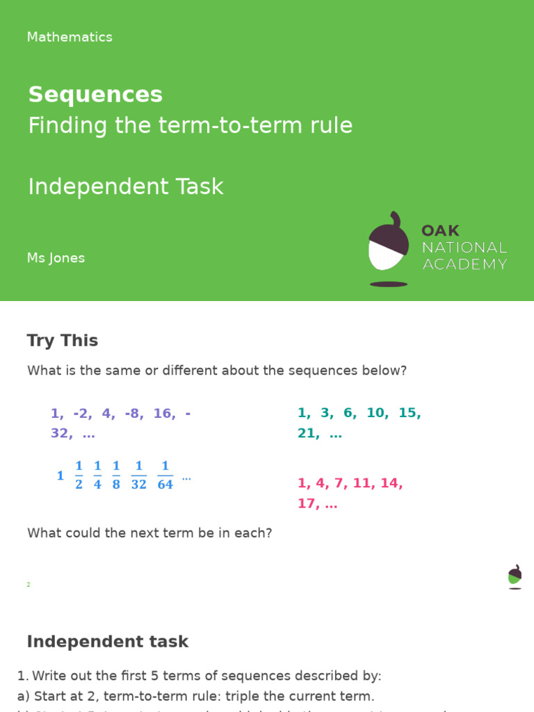 MATy8u1L8 WRK - Finding The Term-To-term Rule | PDF