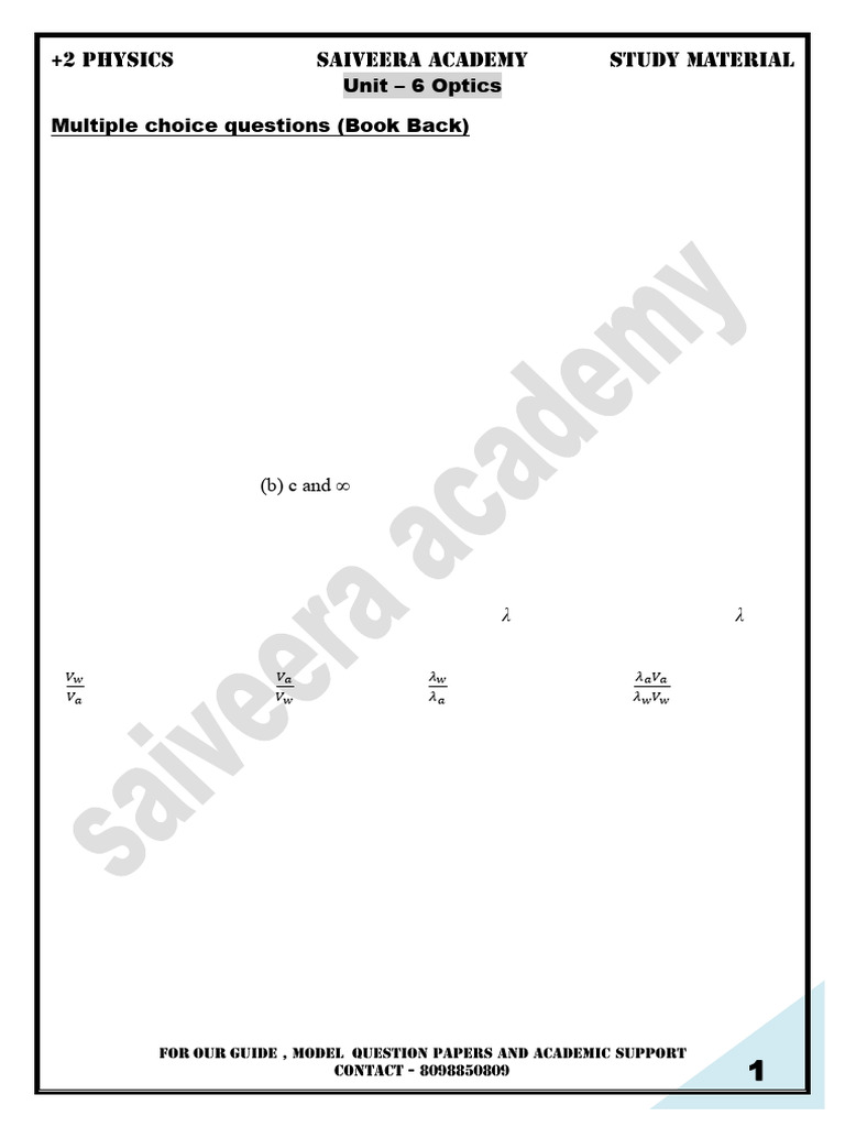 Namma Kalvi 12th Physics Volume 2 Book Back 1 Mark Questions em 216397 | PDF | Wavelength ...