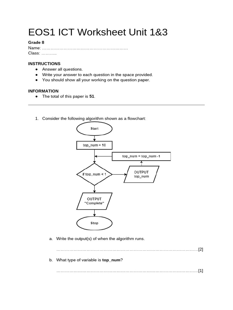 Grade 8 ICT Based On EOS1 Worksheet Unit 1&3 - DONE | PDF | Software ...