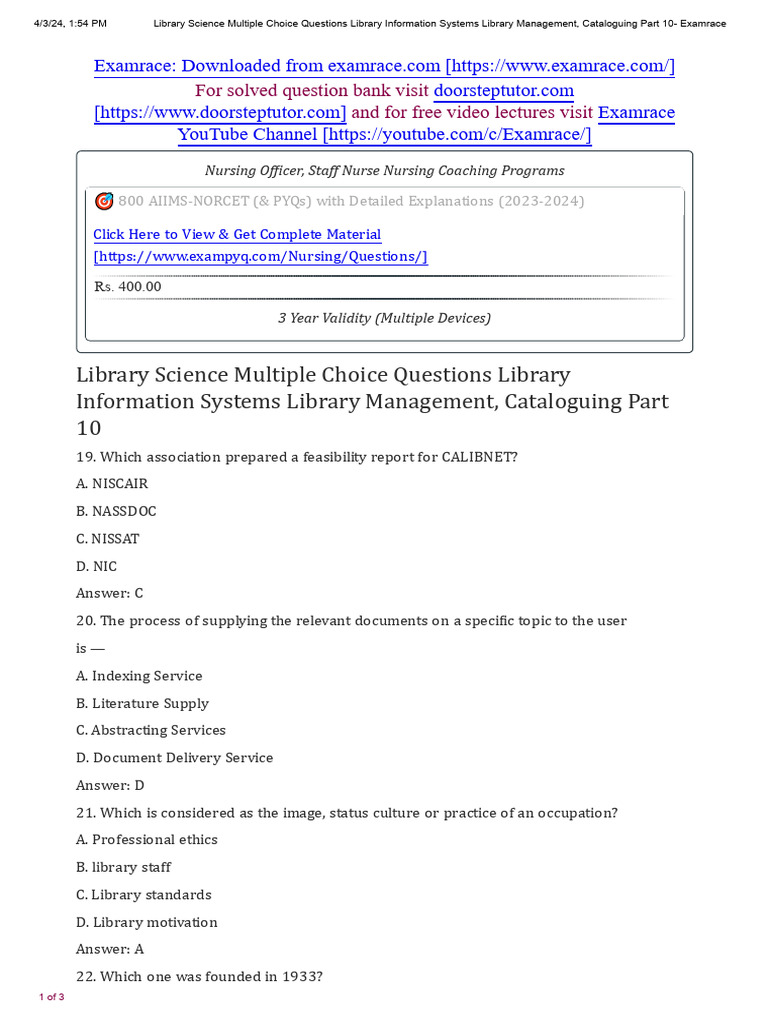 Library-Science-MCQs-Part-10 | PDF | Libraries | Information Science