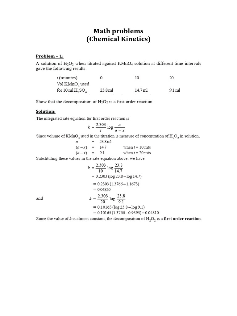 Math Problems (Chemical Kinetics) | PDF | Chemical Kinetics | Chemical ...