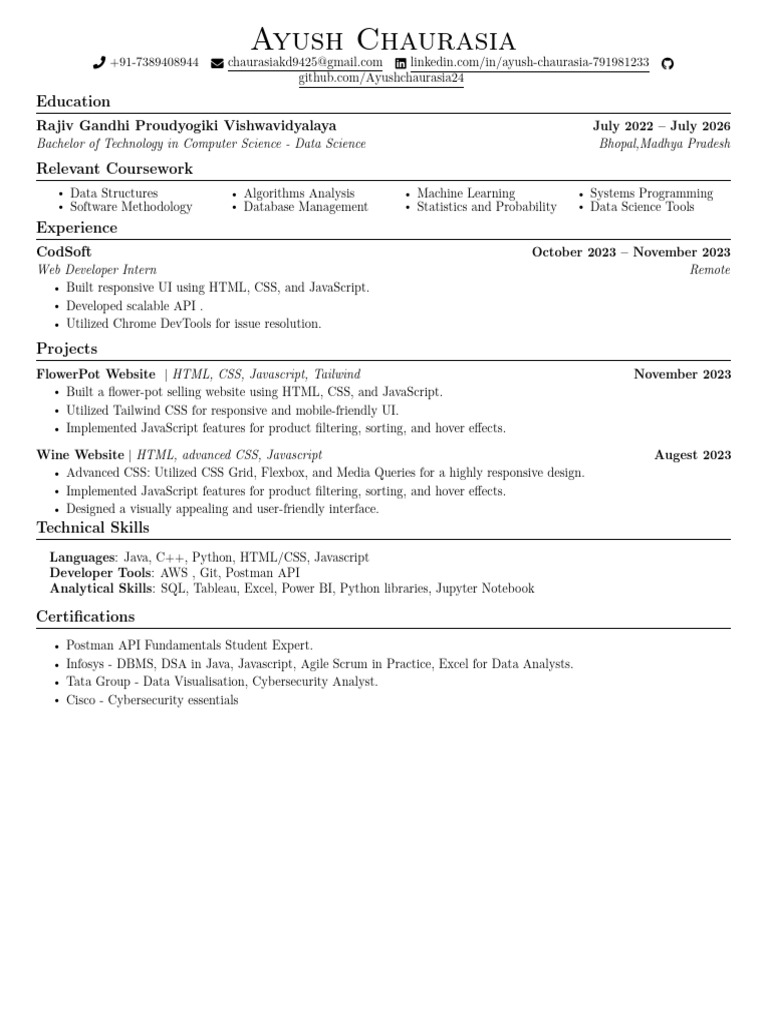 Ayush Resume | PDF