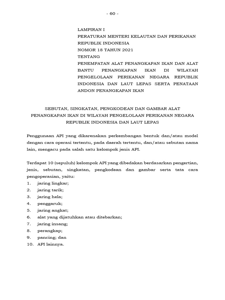 PERMEN-KP 18 Tahun 2021 TTG Penempatan Alat Penangkapan Ikan | PDF