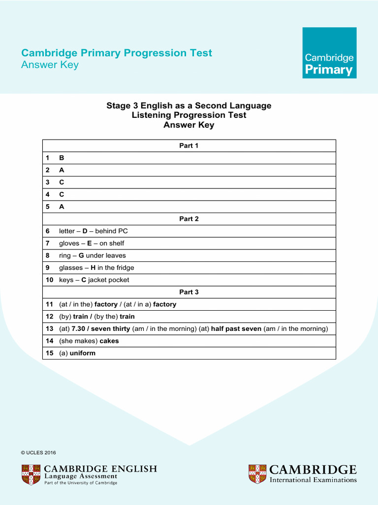 ESL Test Answer Key Stage 3 | PDF